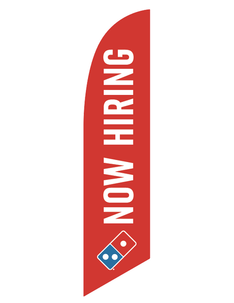 One-Sided Red Feather Angled "Now Hiring" Flag | DDDomino's