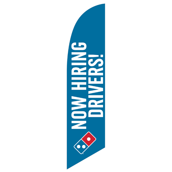 One-Sided Blue Feather Angled "Now Hiring Drivers" Flag | DDDomino's